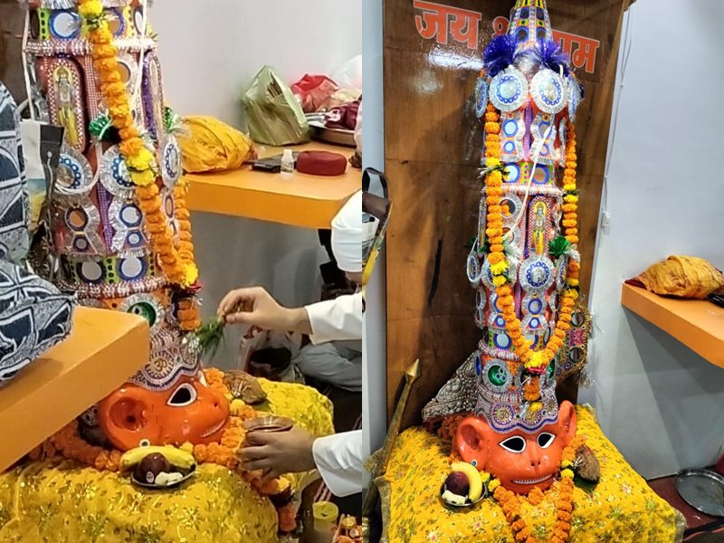 Balaghat News : नवरात्र के पहले दिन नये राम मंदिर में हनुमान मुकुट की ...