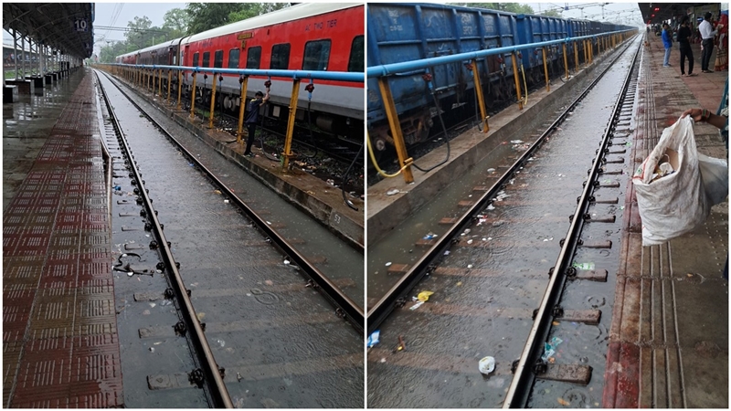 Sagar News: लगातार वर्षा की वजह से स्टेशन की रेल पटरियों पर भरा पानी ...