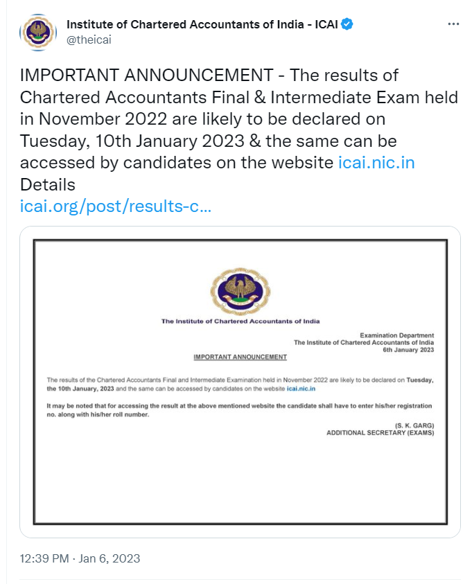 ICAI CA Result 2022: 10 जनवरी को जारी हो सकता है सीए इंटर और फाइनल ...